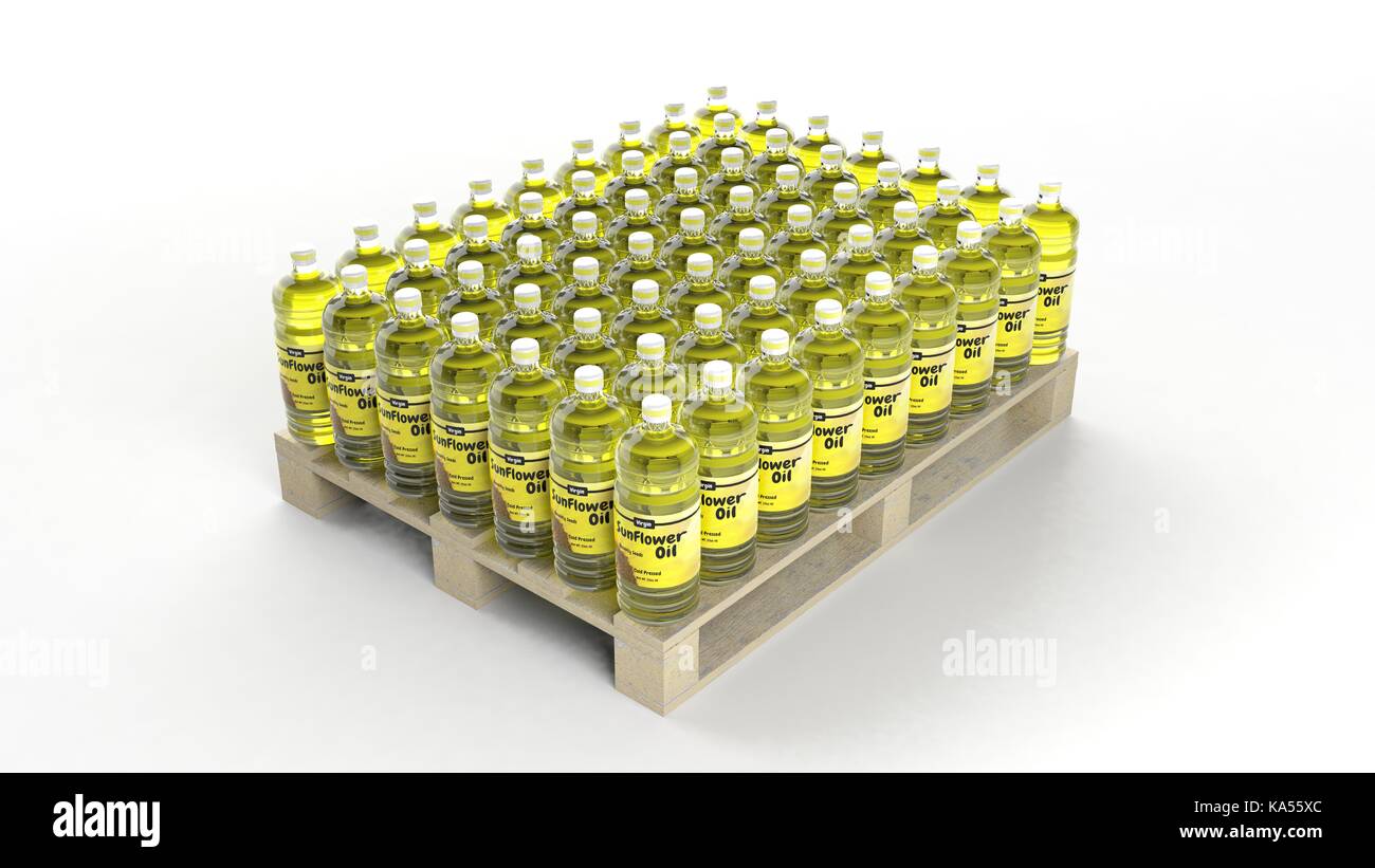 Oil bottles set on wooden pallet, isolated on white background Stock ...