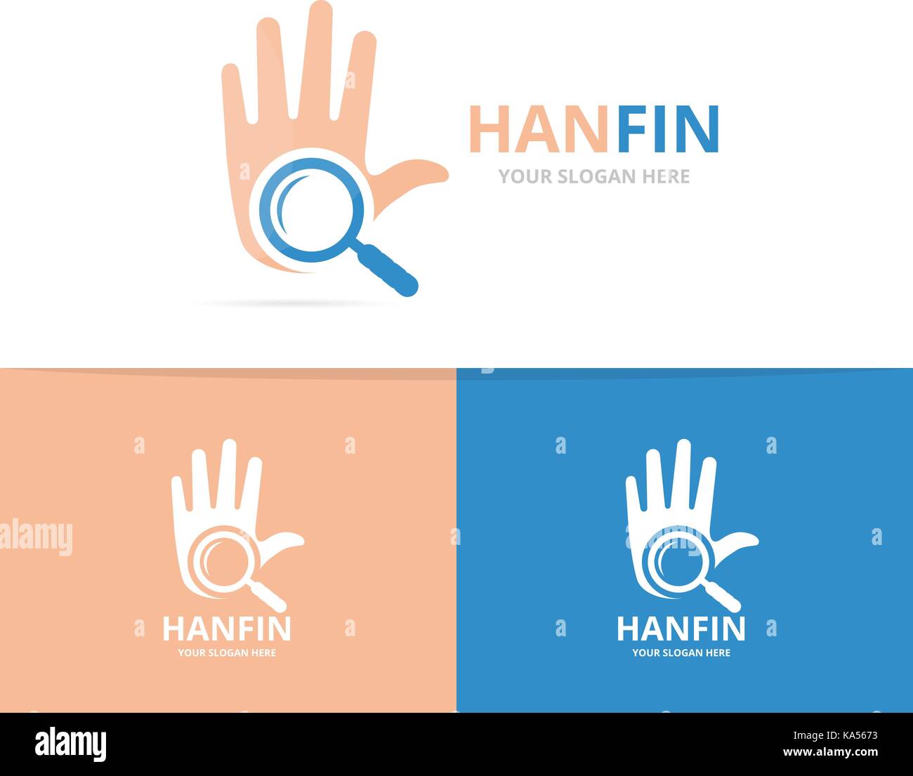 Vector of hand and loupe logo combination. Arm and magnifying symbol or ...
