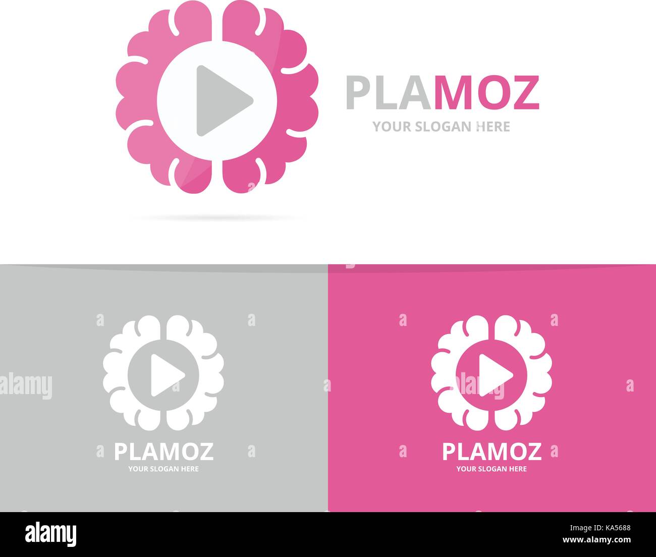 Vector brain and button play logo combination. Education and record ...