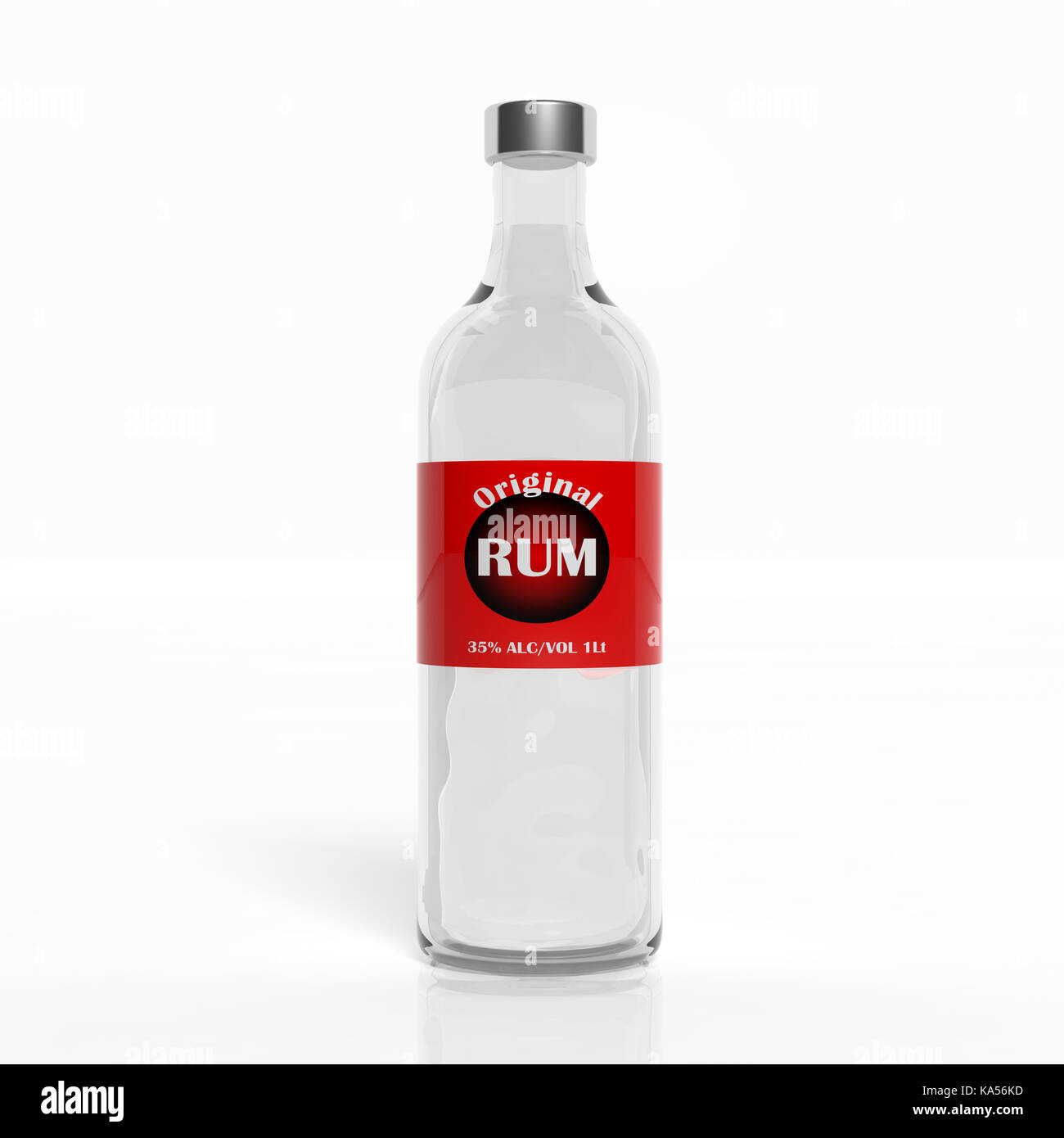 3D rum transparent glass bottle isolated on white Stock Photo - Alamy