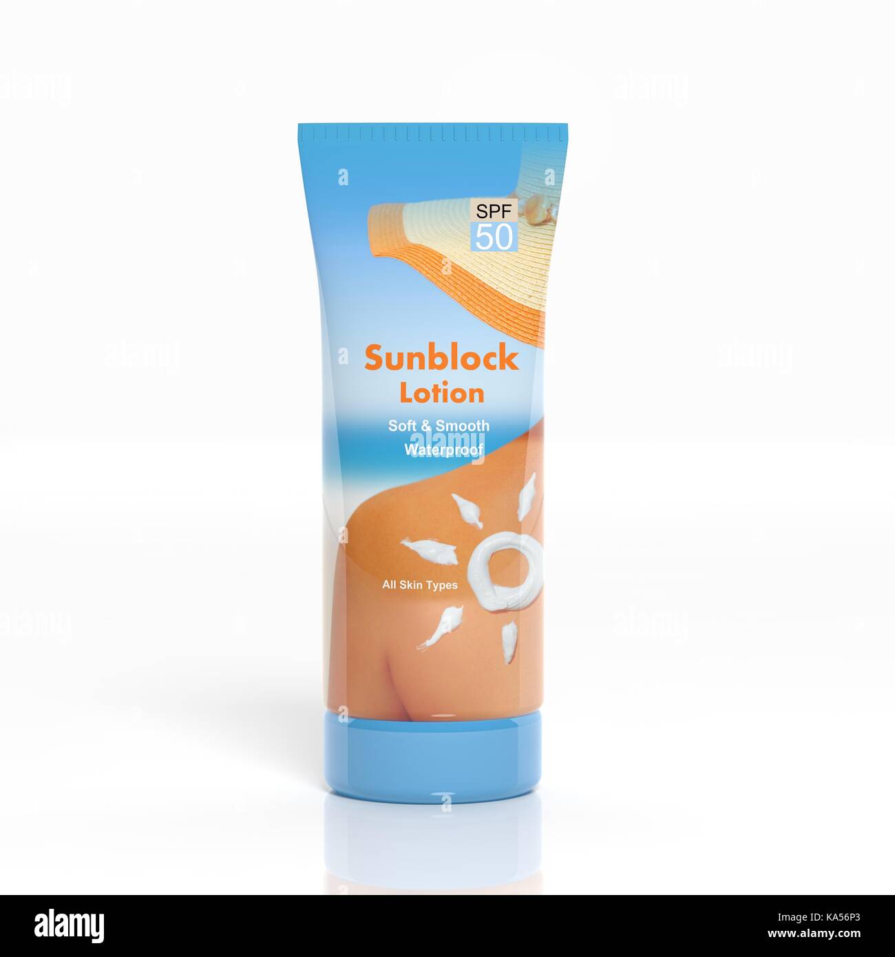 3D Sunblock plastic tube isolated on white background Stock Photo - Alamy