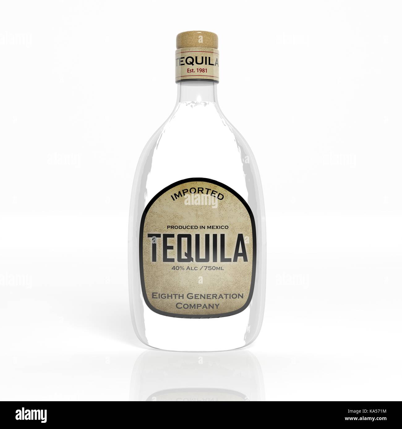 3D tequila transparent glass bottle isolated on white Stock Photo - Alamy