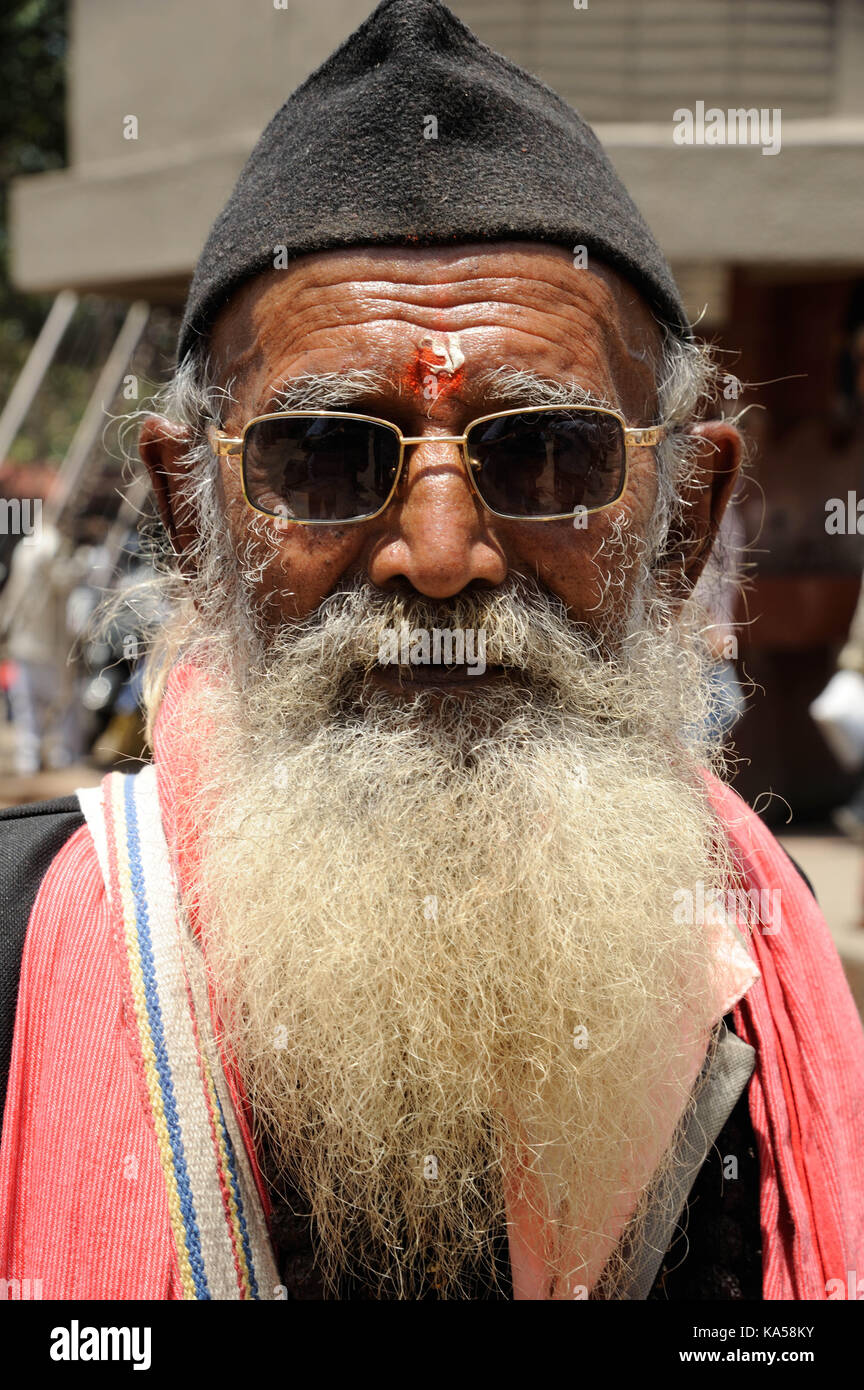 Sadhu white beard black cap dark glasses, nashik, maharashtra, India ...