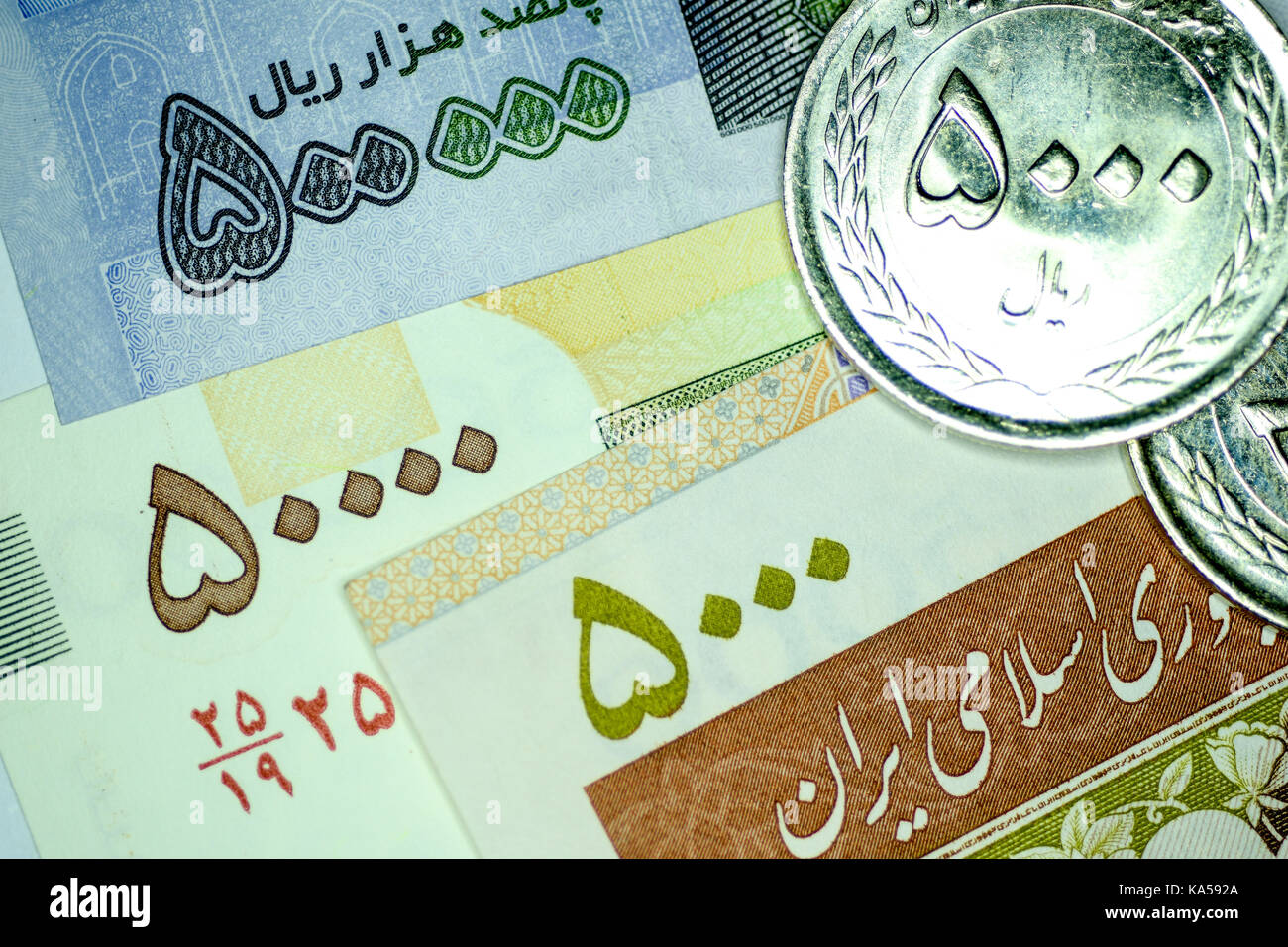Close-up Iranian banknote and currency, Rials, Islamic Republic of Iran ...