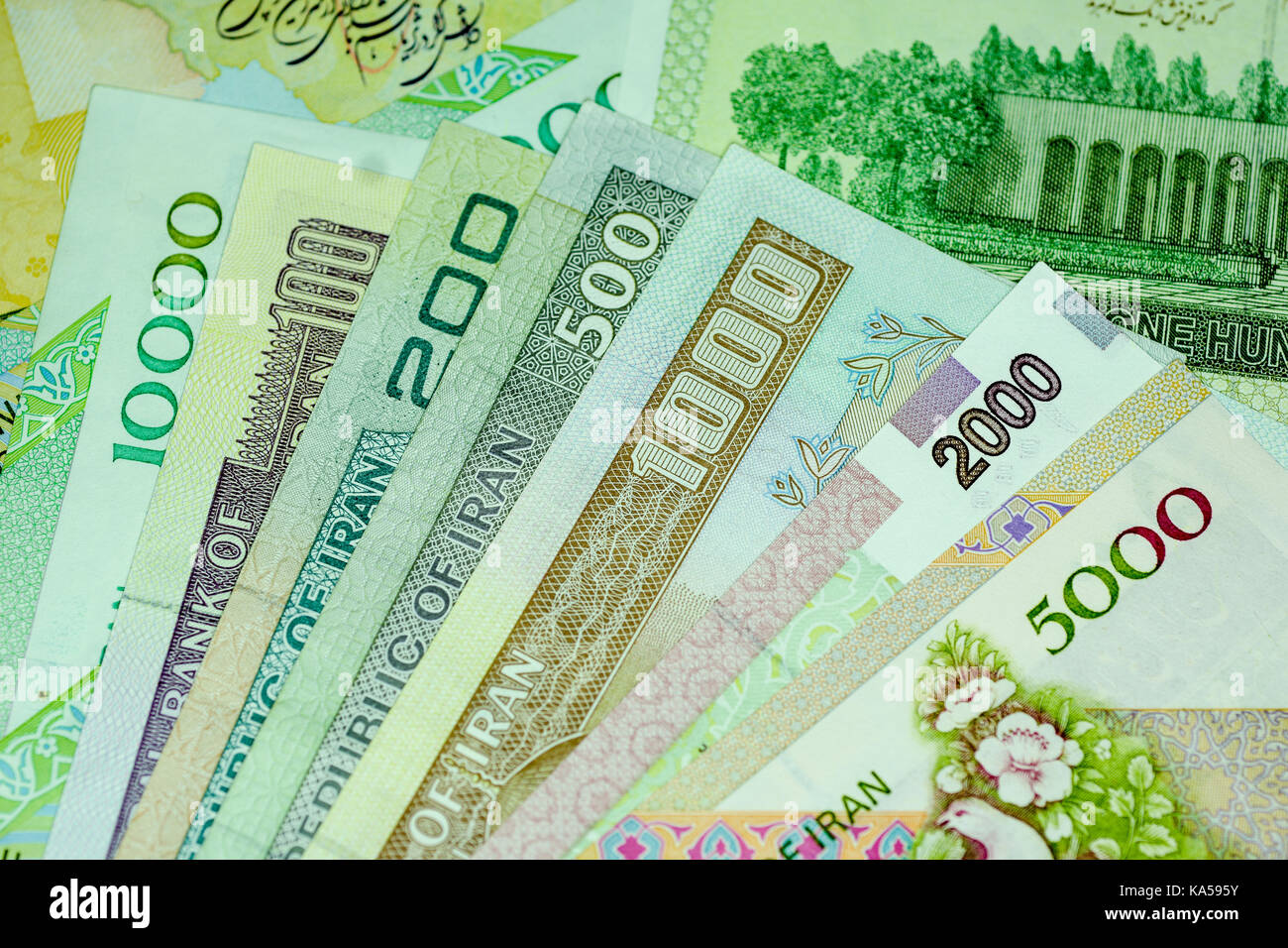 Close-up Iranian banknote and currency, Rials, Islamic Republic of Iran ...