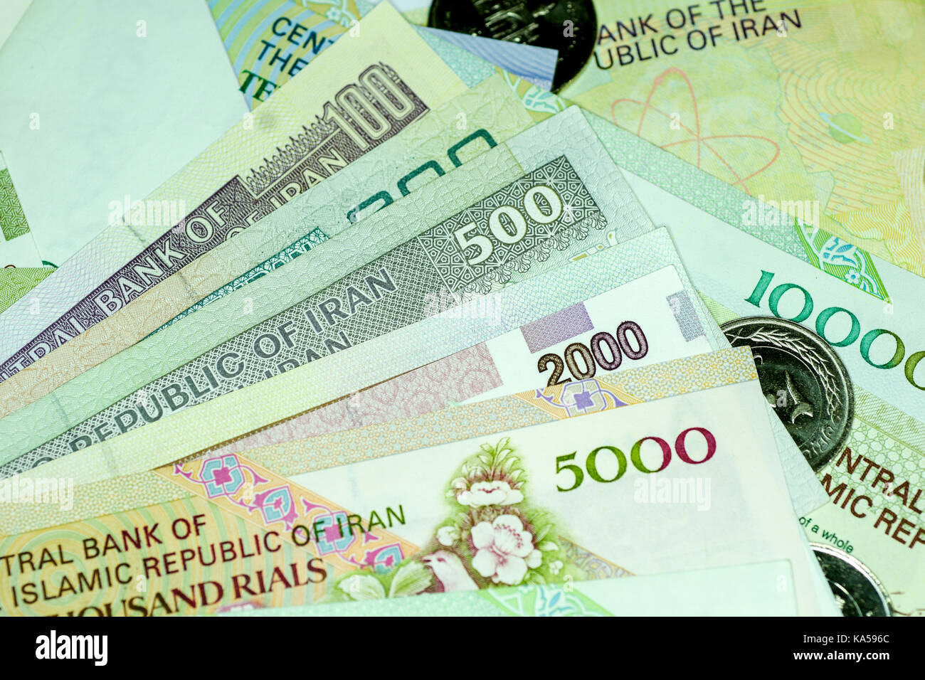 Close-up Iranian banknote and currency, Rials, Islamic Republic of Iran ...