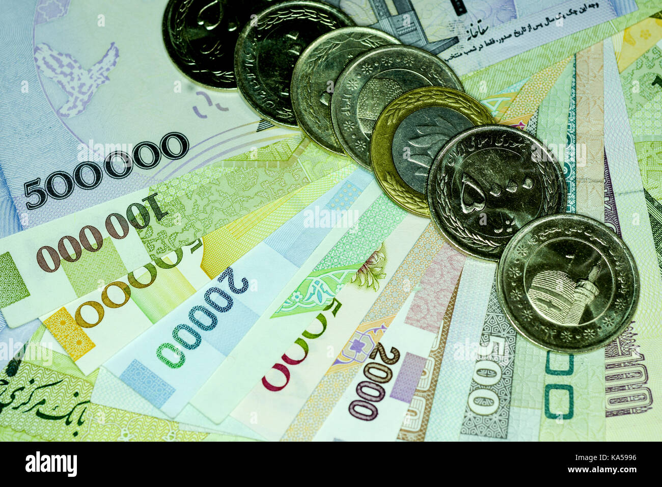 Close-up Iranian banknote and currency, Rials, Islamic Republic of Iran ...