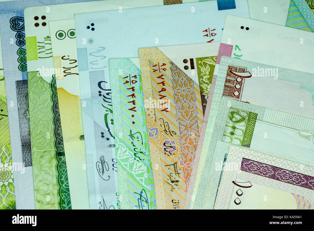 Close-up Iranian banknote and currency, Rials, Islamic Republic of Iran ...