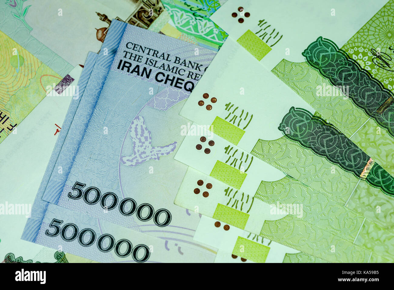 Close-up Iranian banknote and currency, Rials, Islamic Republic of Iran ...