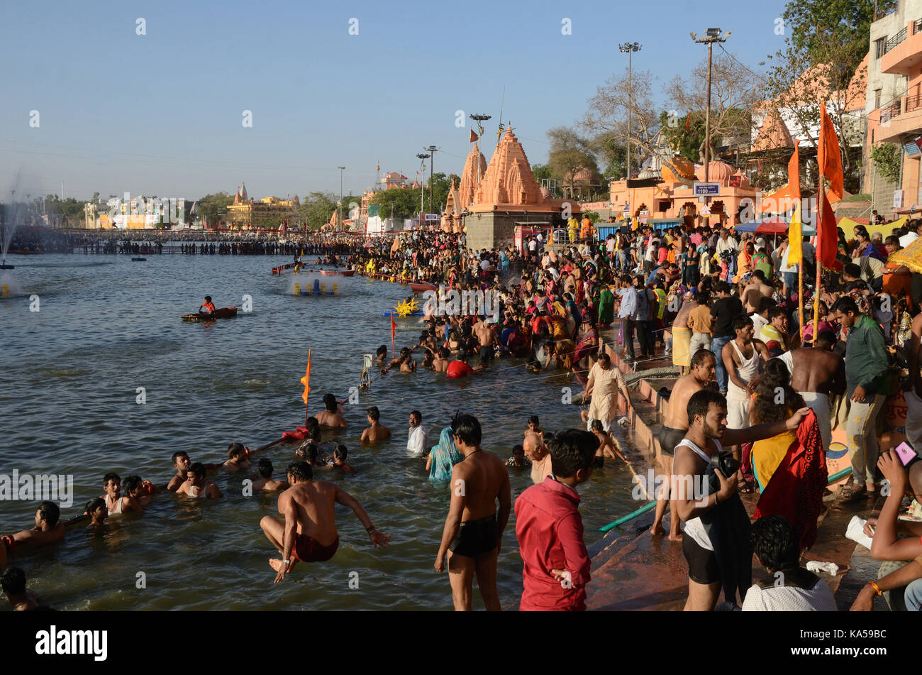 people bathing in shipra river, kumbh mela, Ujjain, Madhya pradesh ...