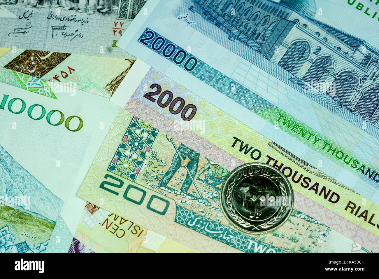Close-up Iranian banknote and currency, Rials, Islamic Republic of Iran ...