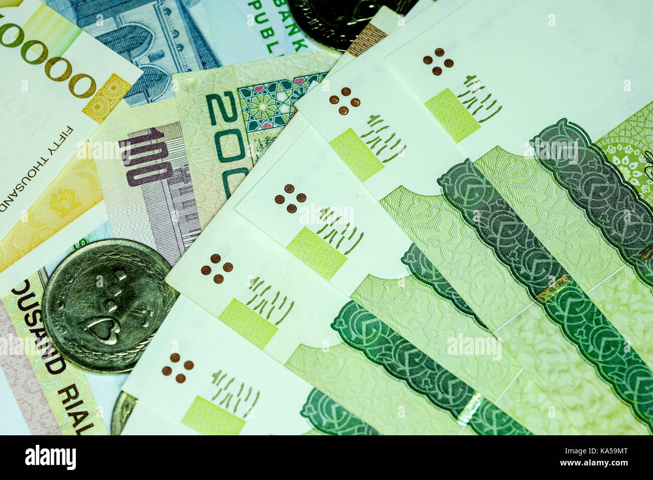 Close-up Iranian banknote and currency, Rials, Islamic Republic of Iran ...
