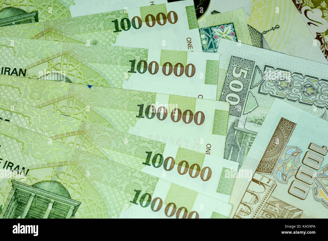 Close-up Iranian banknote and currency, Rials, Islamic Republic of Iran ...