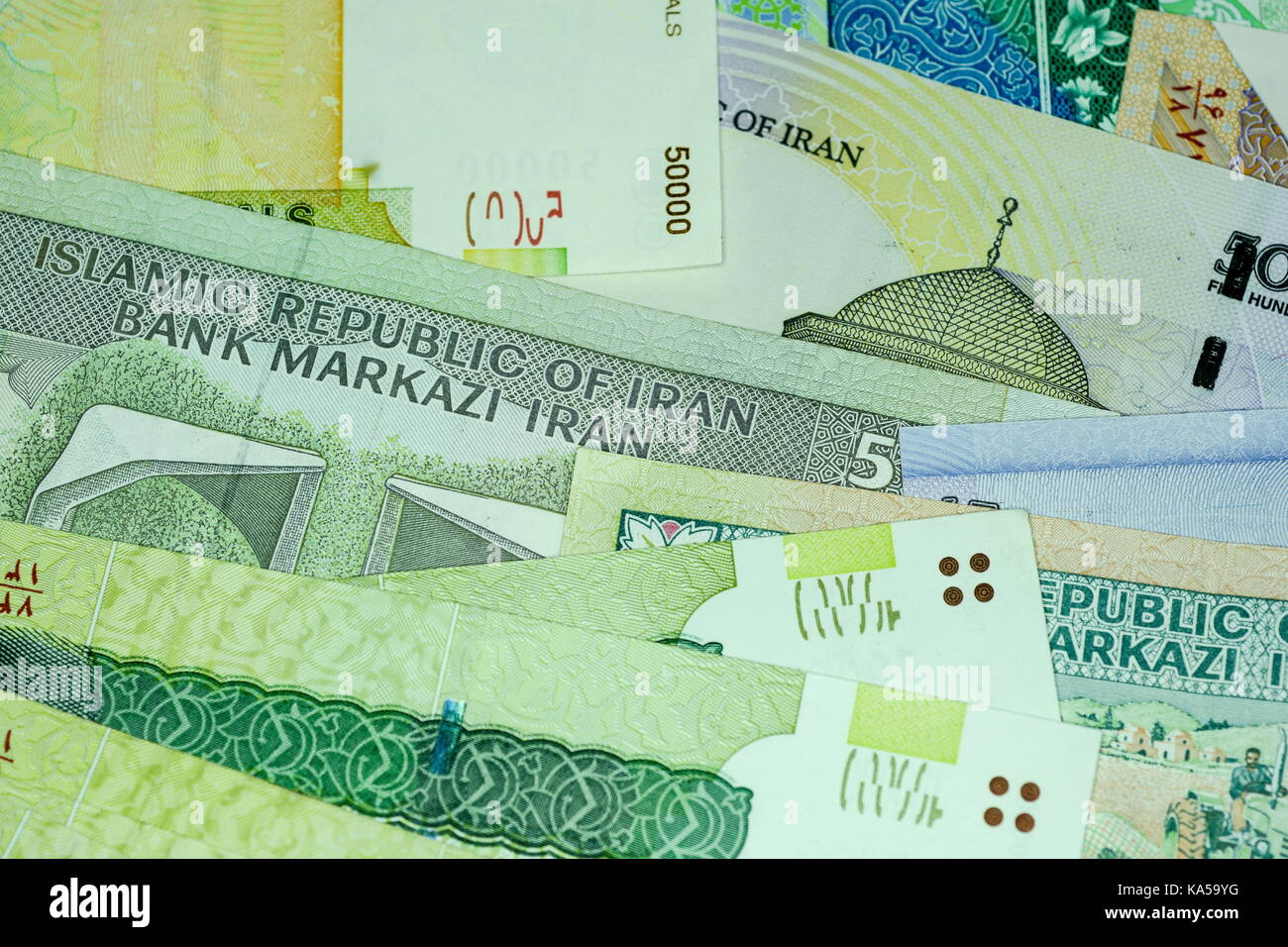 Close-up Iranian banknote and currency, Rials, Islamic Republic of Iran ...
