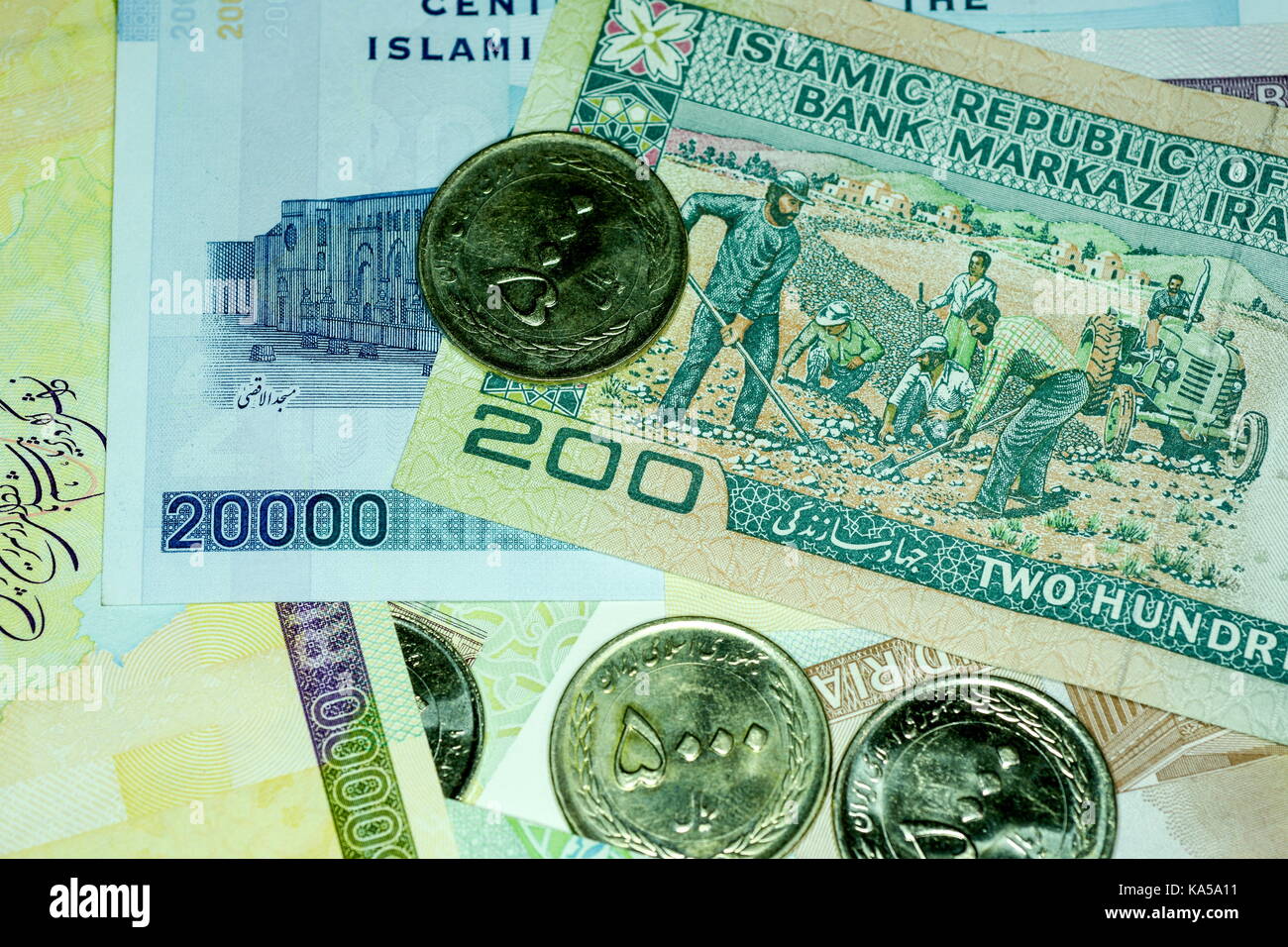 Close-up Iranian banknote and currency, Rials, Islamic Republic of Iran ...