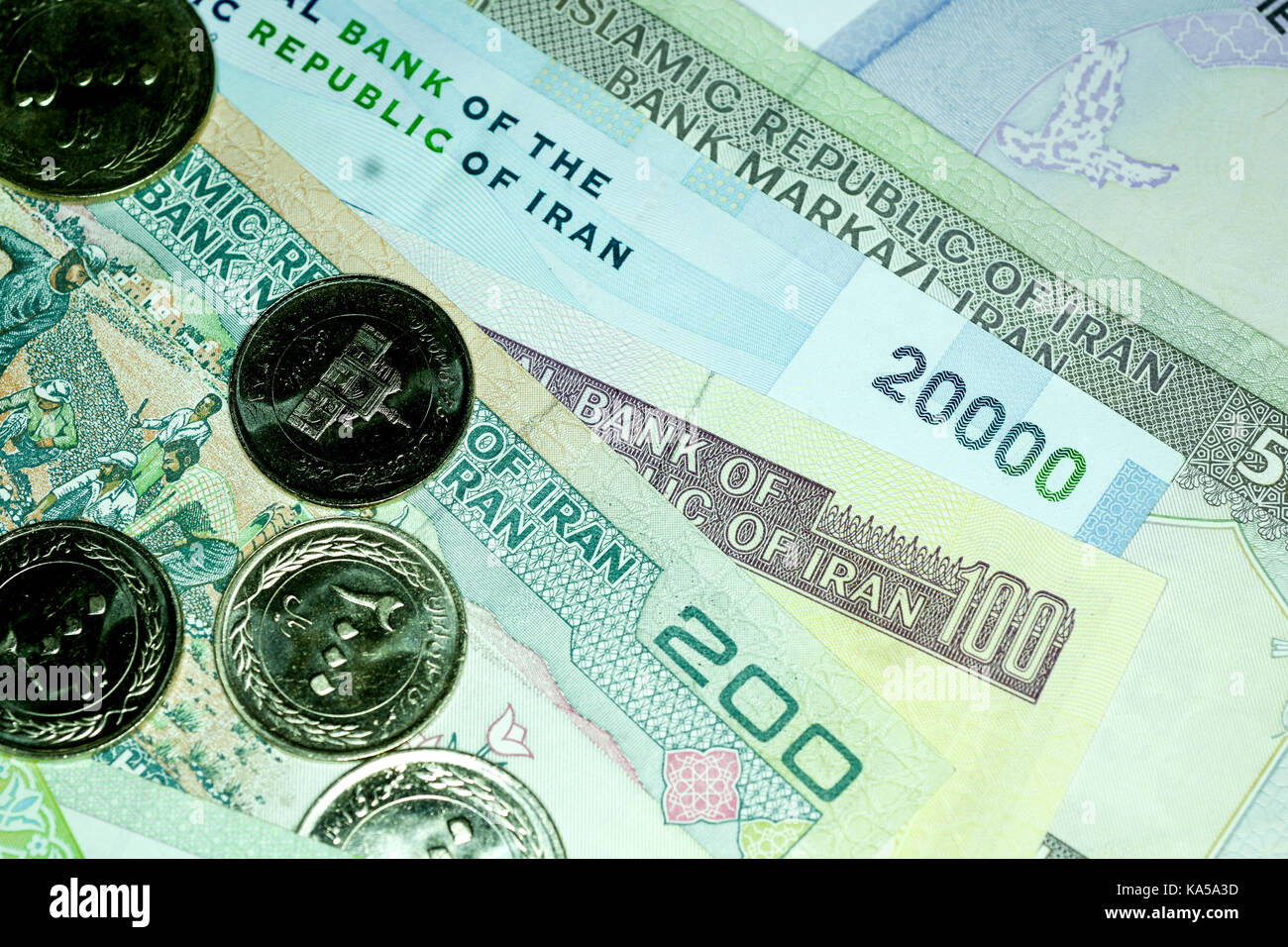 Close-up Iranian banknote and currency, Rials, Islamic Republic of Iran ...