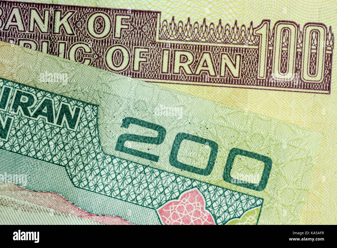 Close-up Iranian banknote and currency, Rials, Islamic Republic of Iran ...