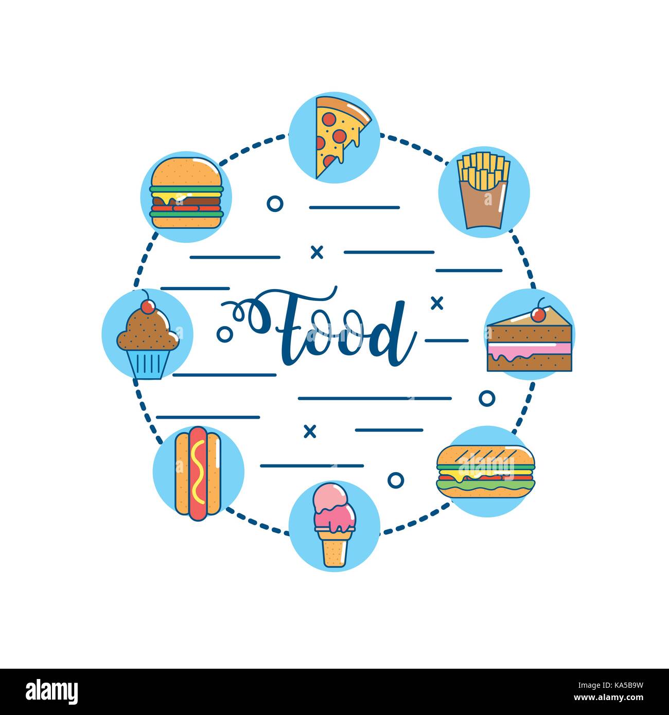 set tasty fastfood nutrition and unhealthy food Stock Vector Image ...
