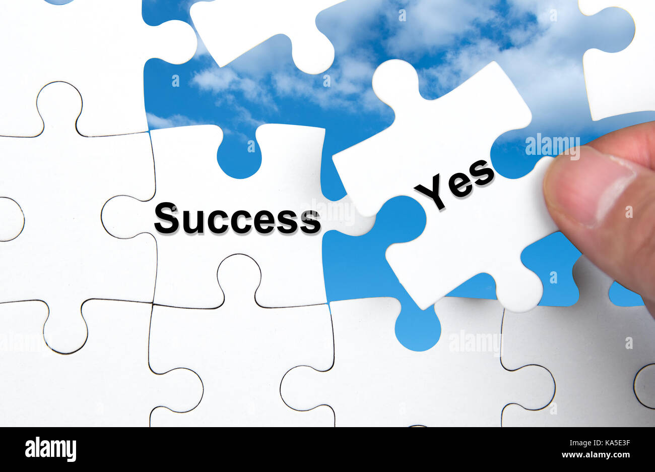 White jigsaw puzzle with Success and Yes word, business concept Stock ...