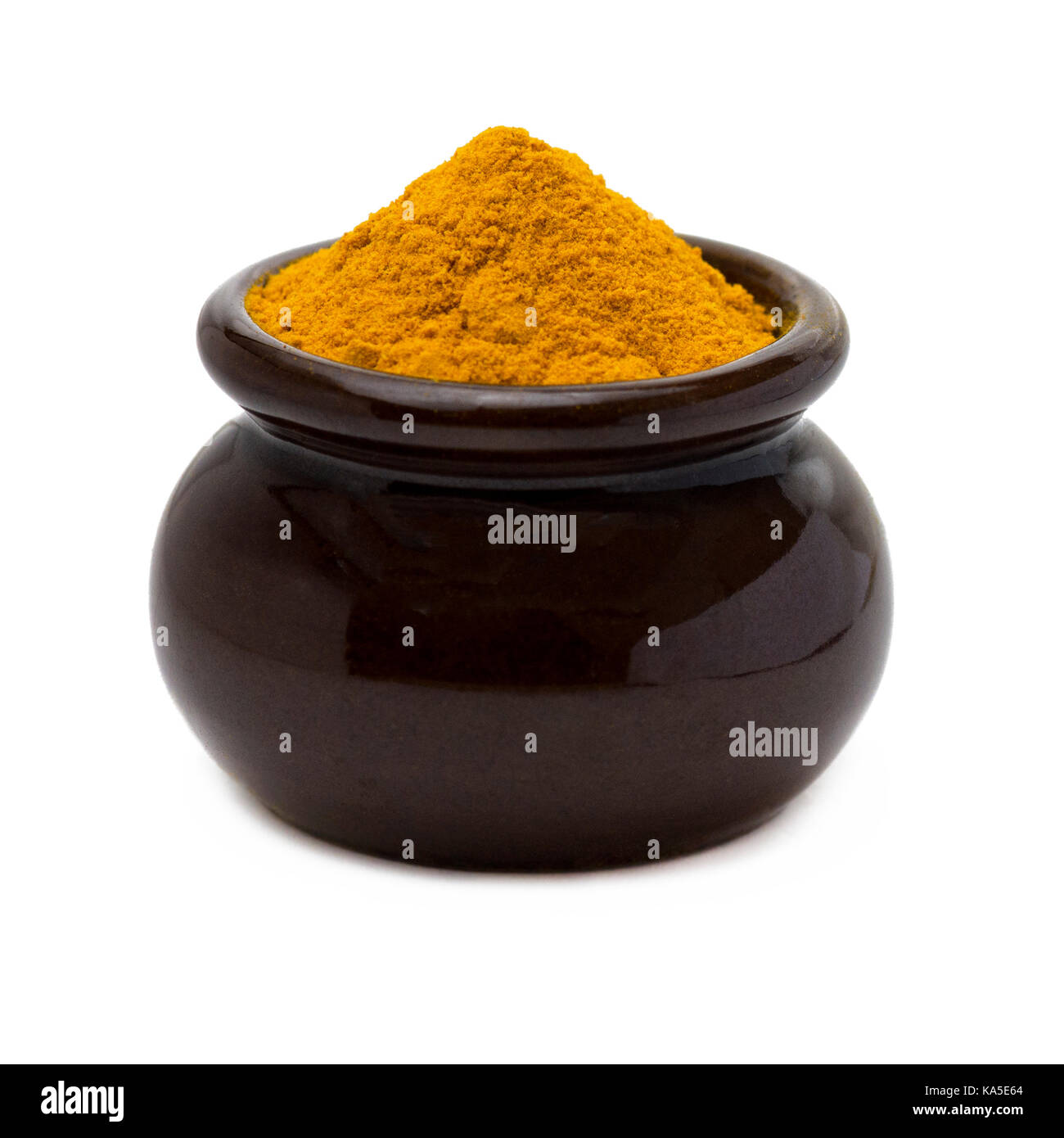 square image or turmeric is a brown pot on a white isolated background ...