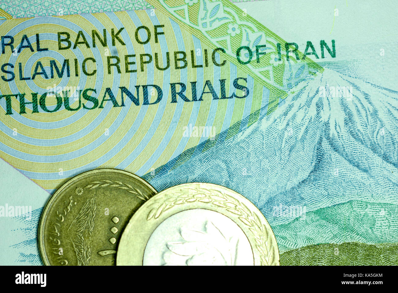 Close-up Iranian banknote and currency, Rials, Islamic Republic of Iran ...