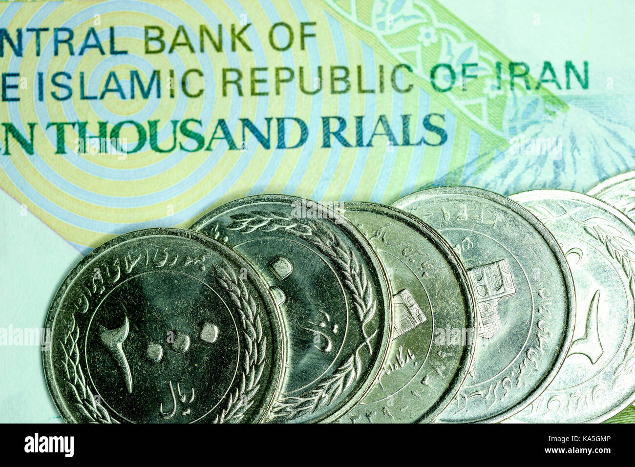 Close-up Iranian banknote and currency, Rials, Islamic Republic of Iran ...