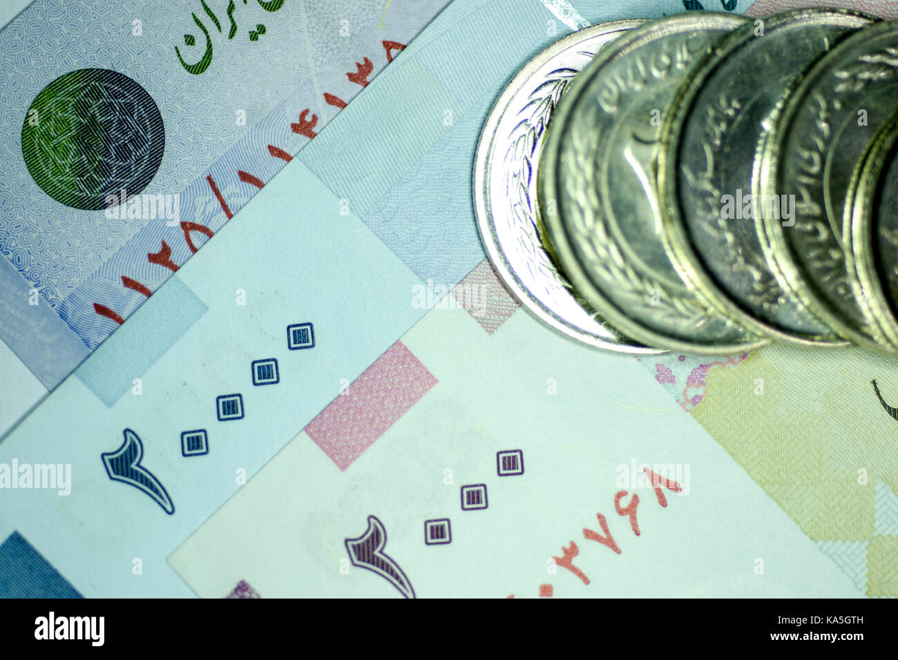 Close-up Iranian banknote and currency, Rials, Islamic Republic of Iran ...