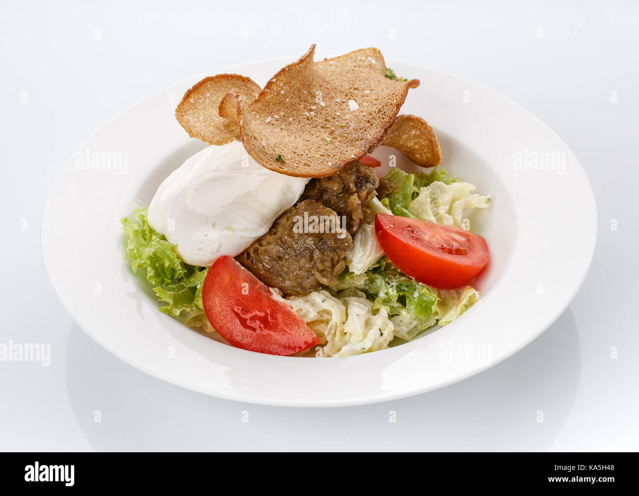 Restaurant food. Salad with bread in a plate. Delicious food Stock ...