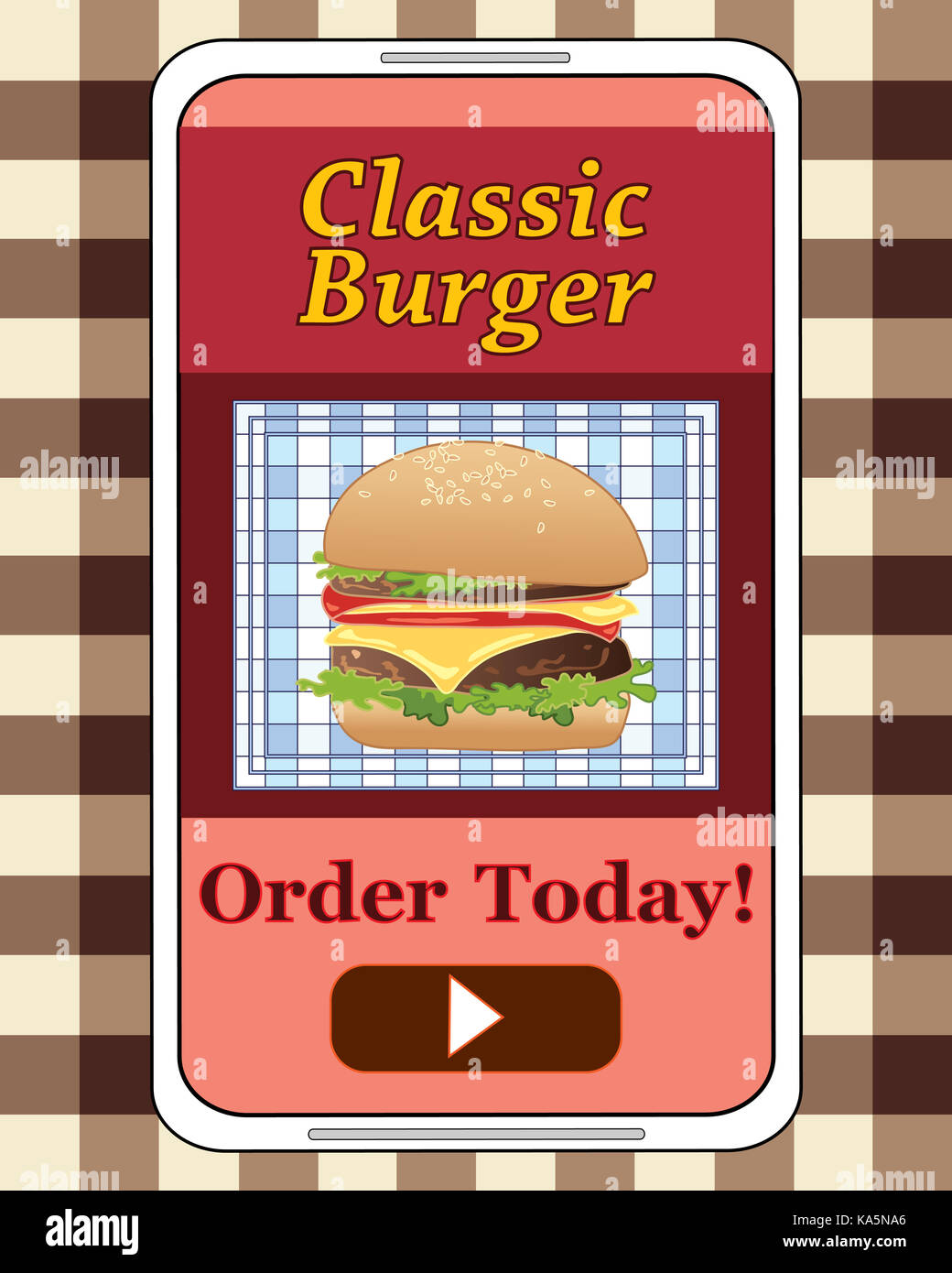an illustration of an advert for hamburger delivery on a modern phone ...