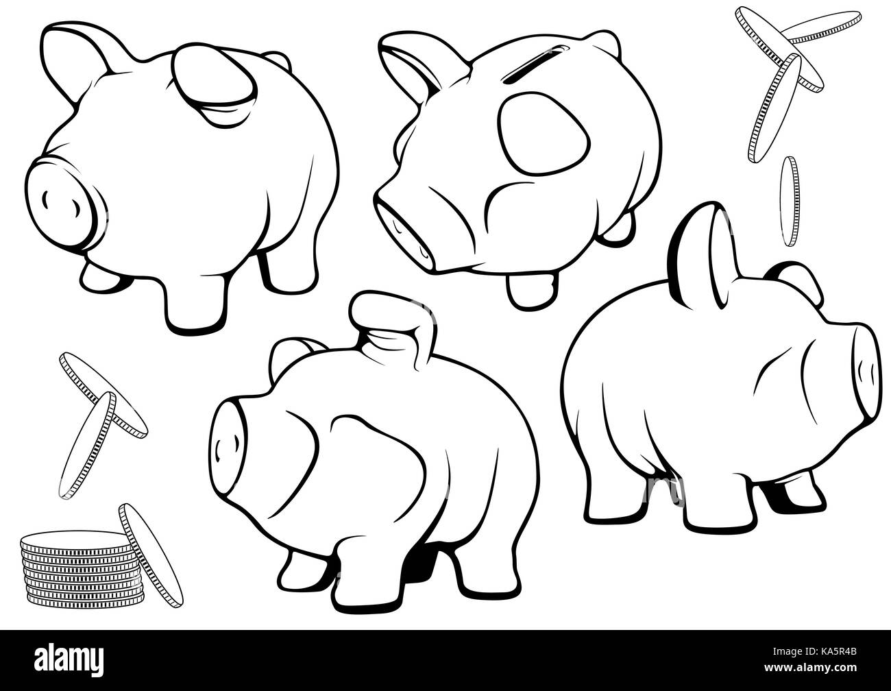 Piggy bank icon coins Black and White Stock Photos & Images - Alamy