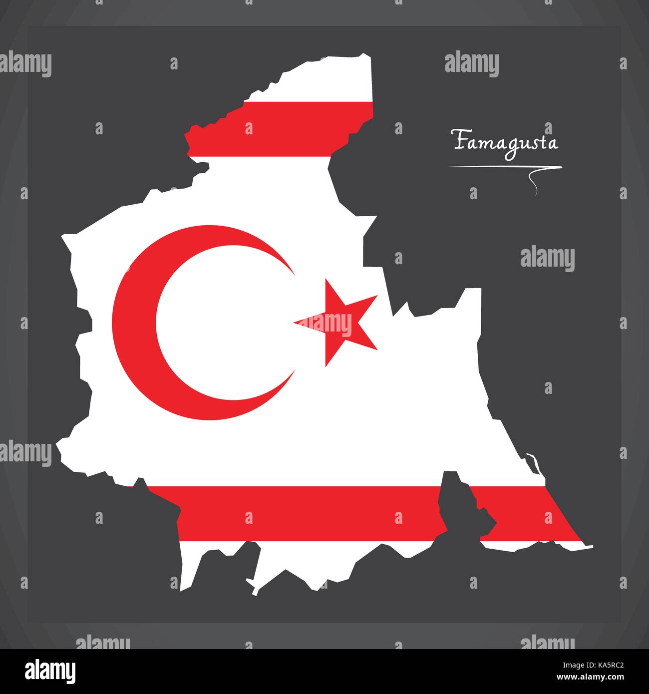 Famagusta map of Northern Cyprus with national flag illustration Stock ...