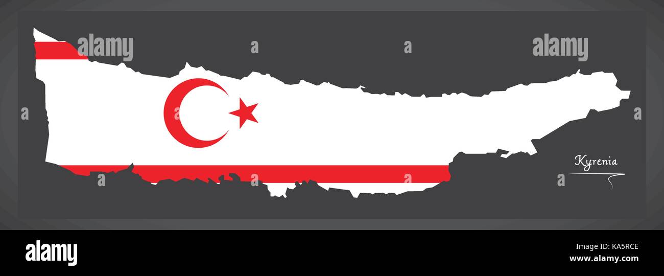 Kyrenia map of Northern Cyprus with national flag illustration Stock ...