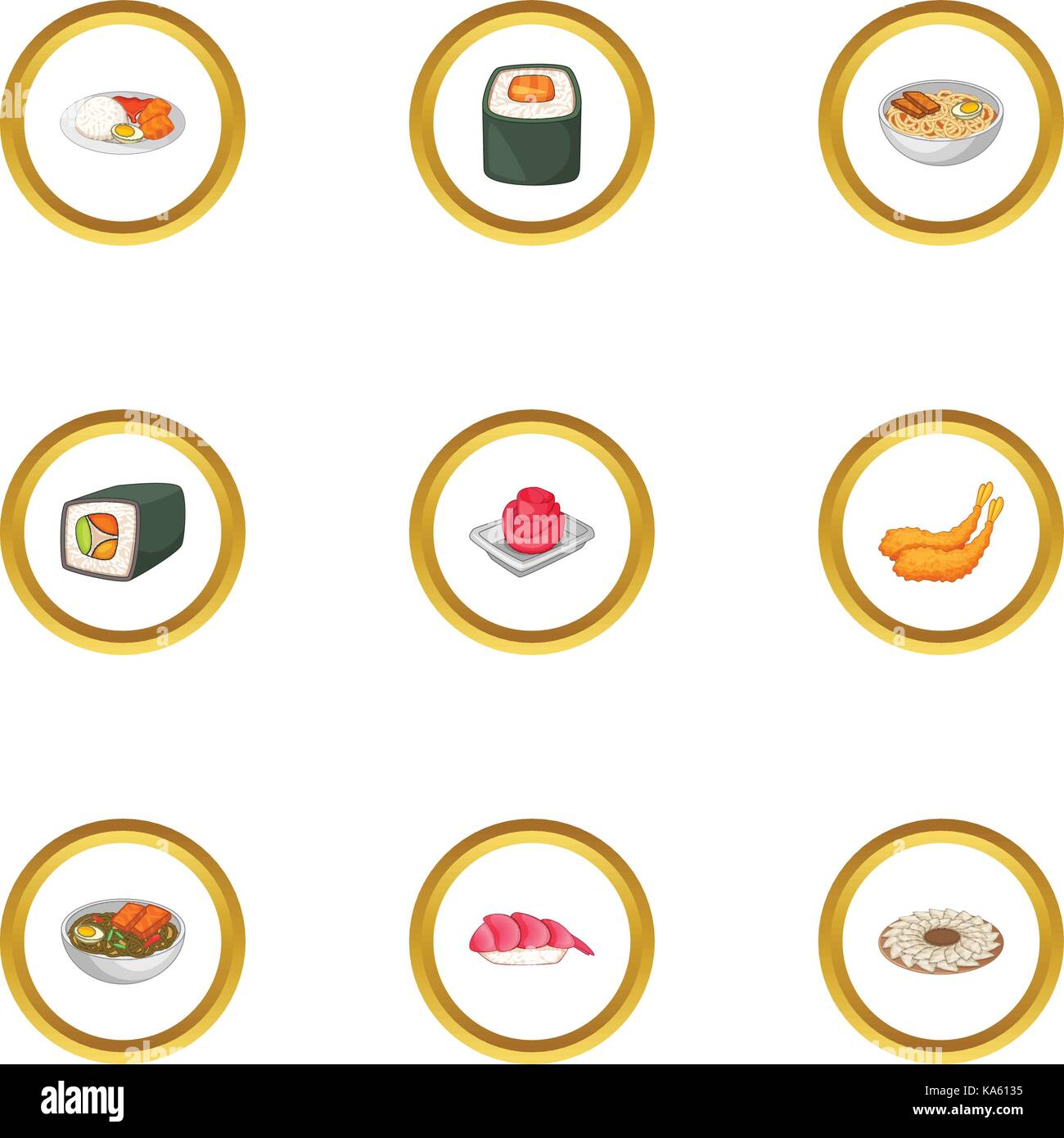 Various types of sushi icons set, cartoon style Stock Vector Image ...