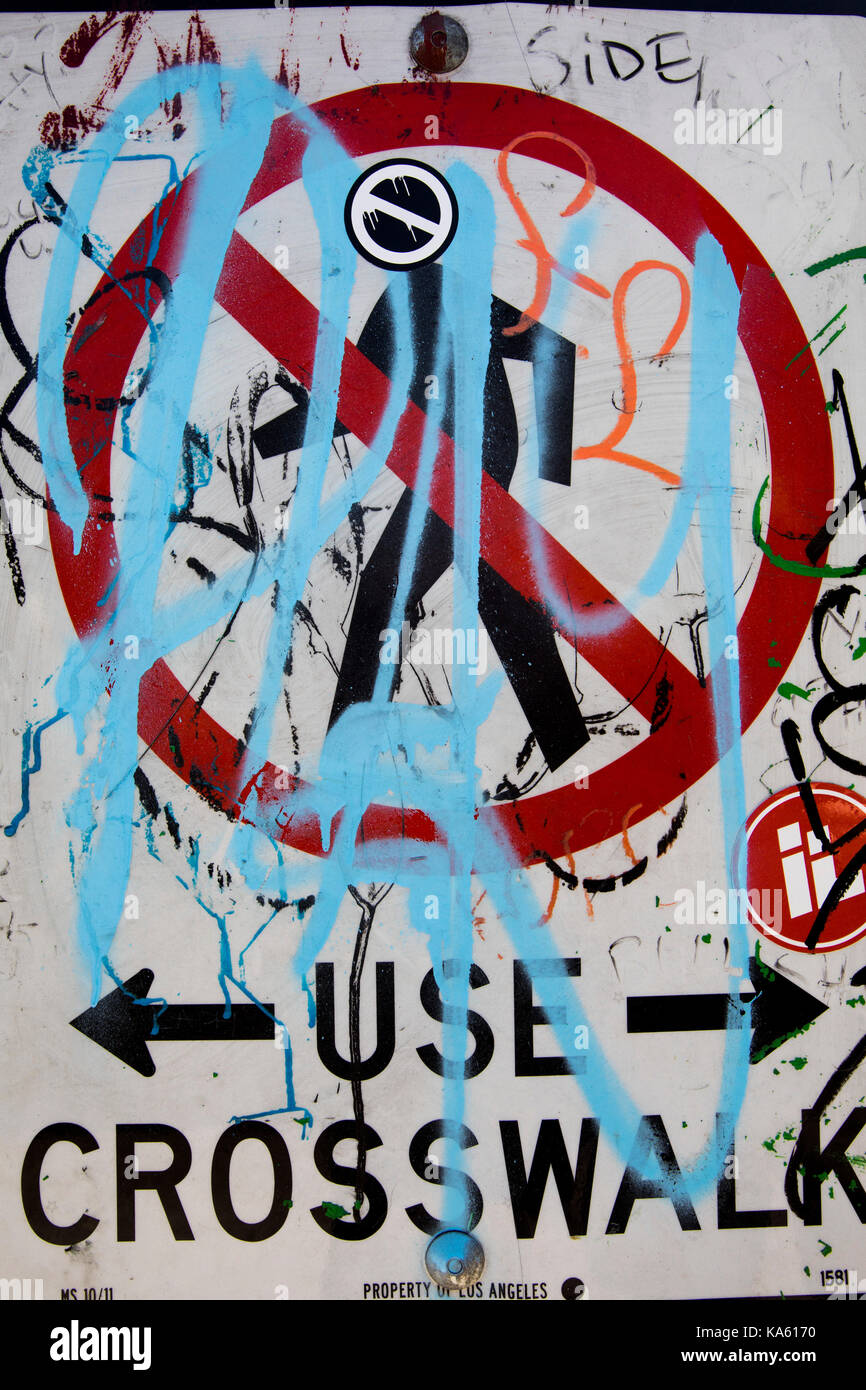 graffit covered street signs, Venice Beach, Los Angeles, California ...