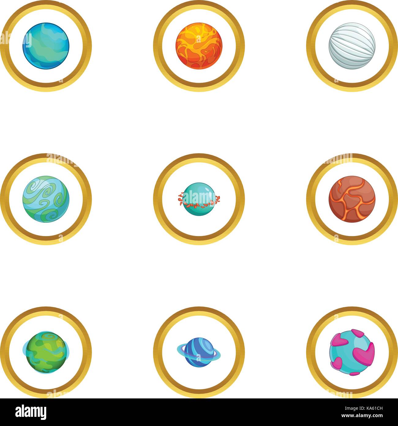 Fantasy colorful planet icons set, cartoon style Stock Vector Image ...