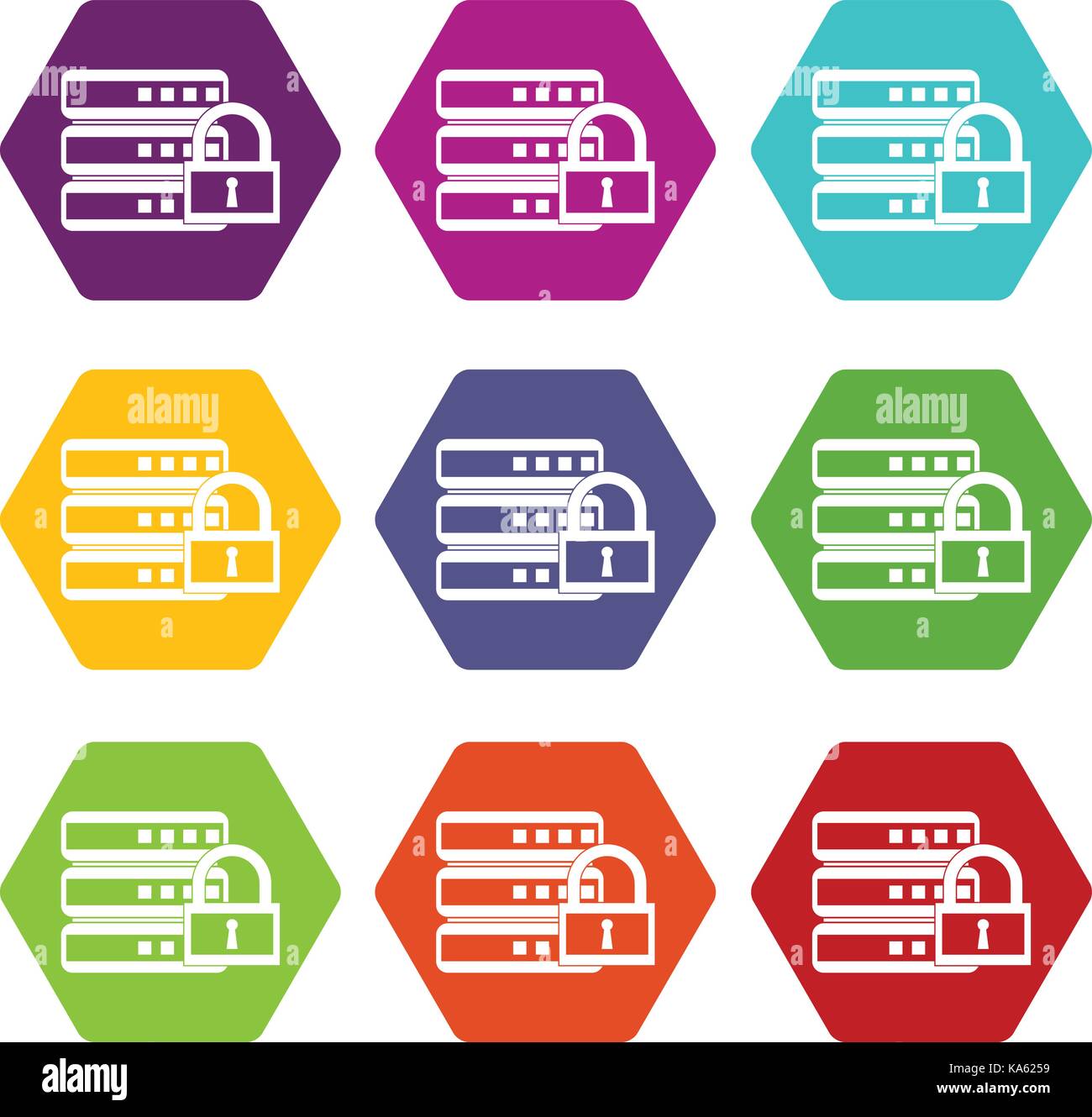 Database with padlock icon set color hexahedron Stock Vector Image ...