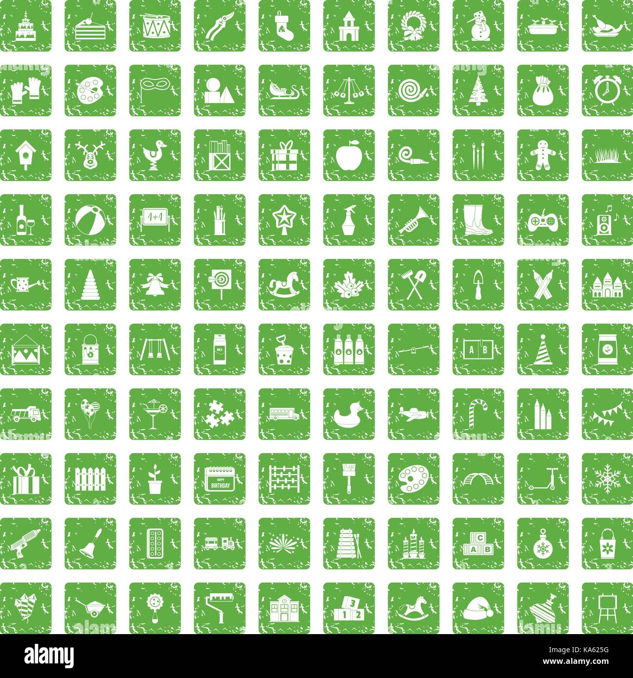 100 preschool education icons set grunge green Stock Vector Image & Art ...