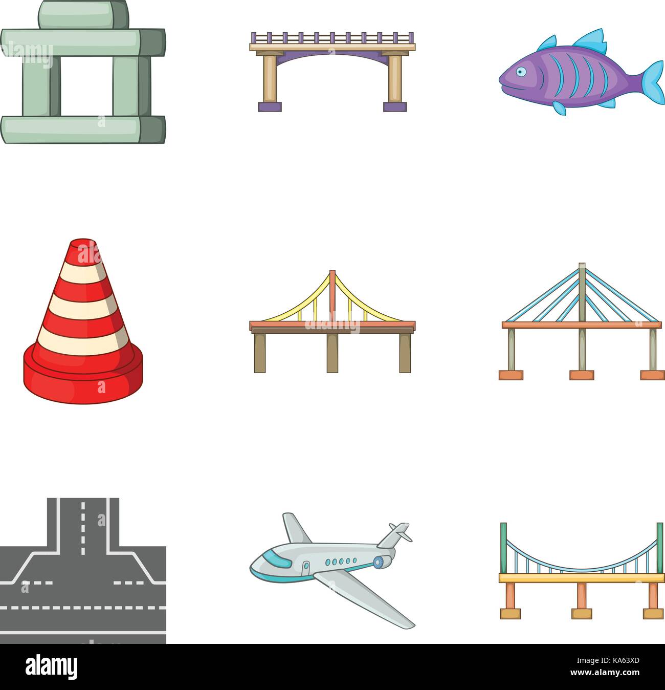 Suspended bridge icons set, cartoon style Stock Vector Image & Art - Alamy