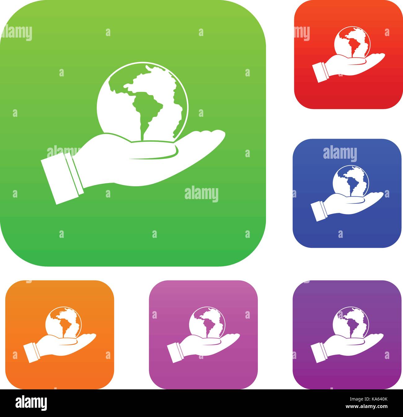 World planet in man hand set color collection Stock Vector Image & Art ...