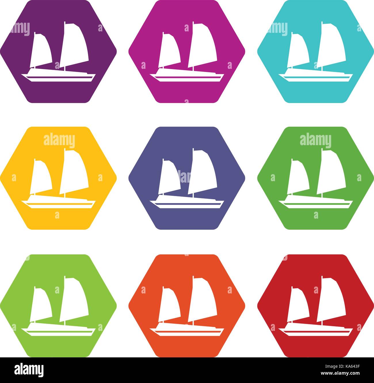 Vietnamese junk boat icon set color hexahedron Stock Vector Image & Art ...