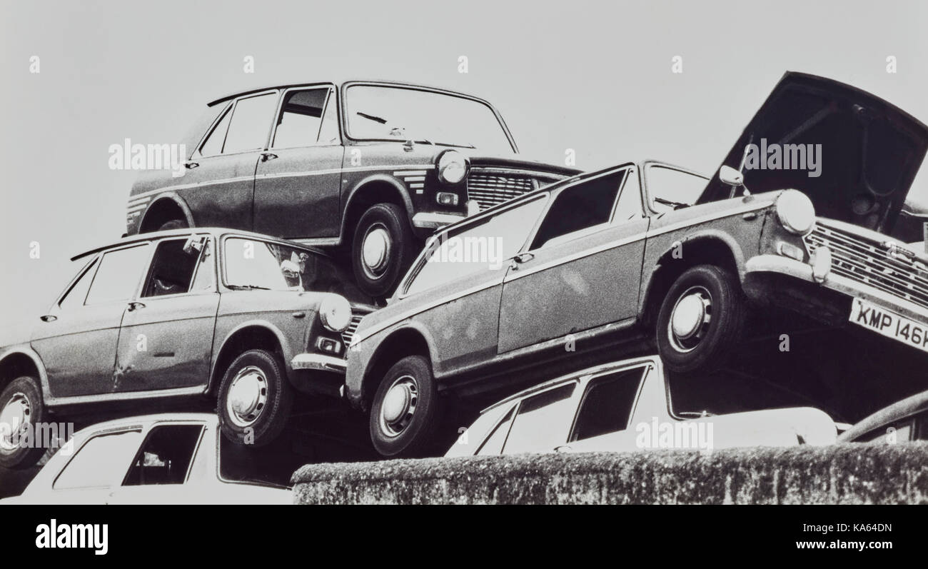 Dumped Austin cars on a scrap heap in 1983 Stock Photo - Alamy