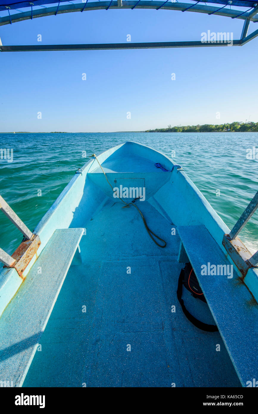 Inside a boat in the Bacalar lagoon, Quintana Roo (Mexico Stock Photo ...