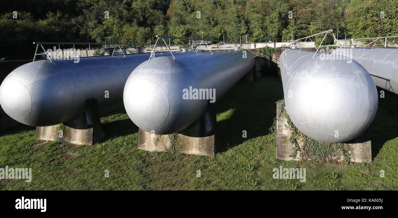 tanks for the storage of methane gas in an industrial zone Stock Photo ...