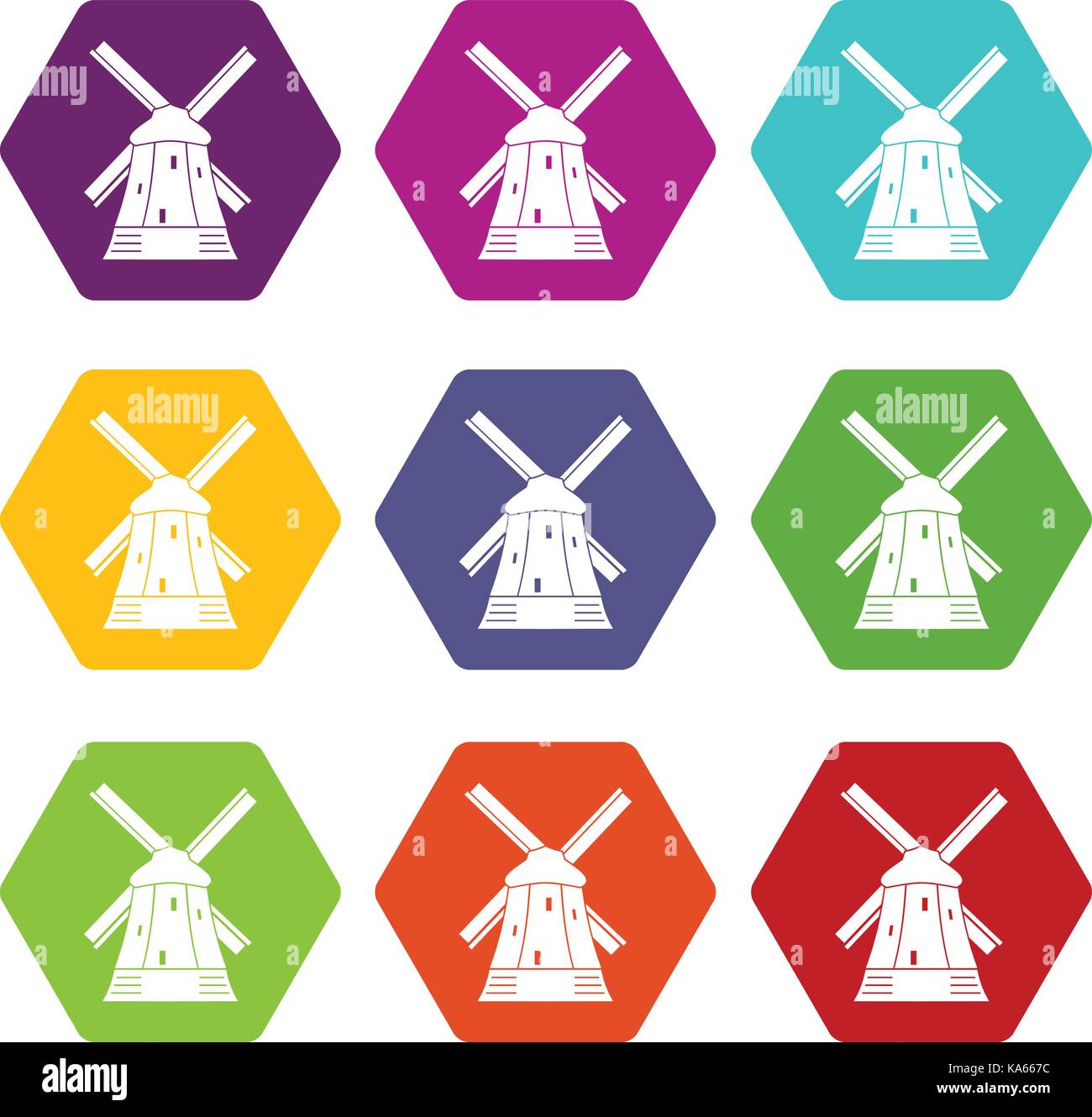 Mill icon set color hexahedron Stock Vector Image & Art - Alamy
