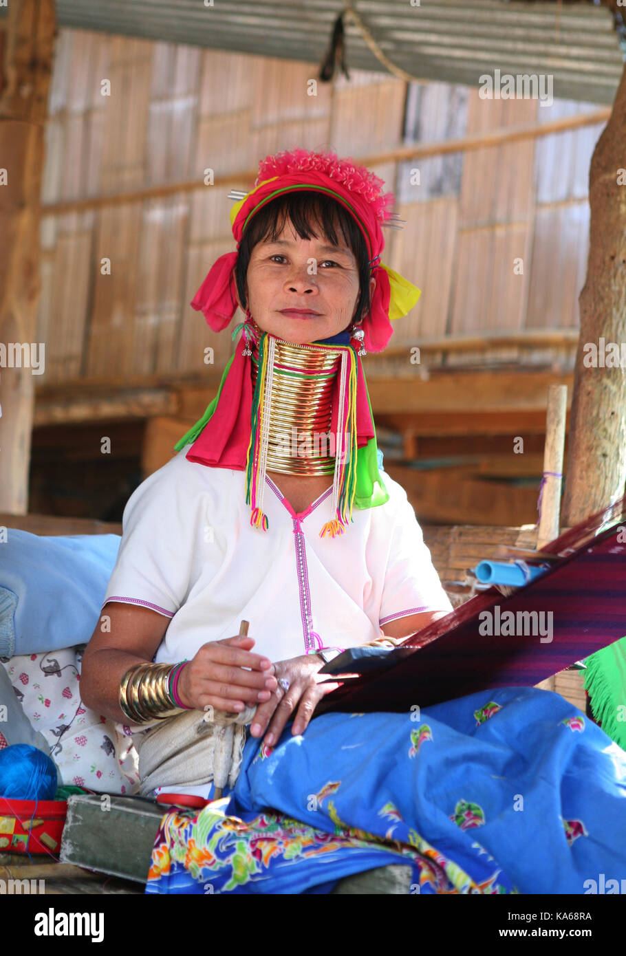Closeup portrait of woman pagan tribe Karen (Padaung) Long Neck with ...