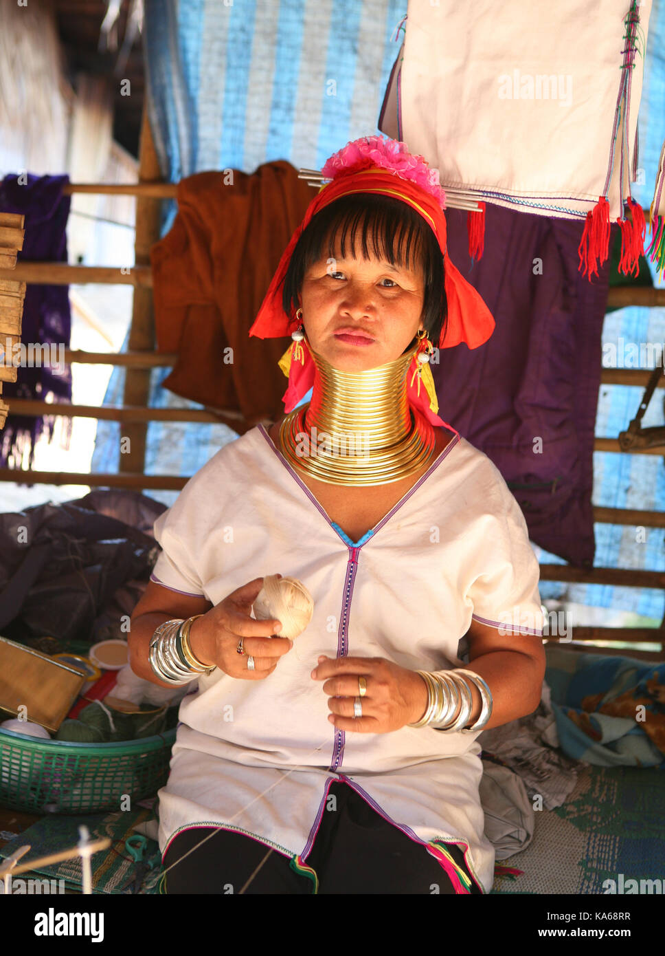 Closeup portrait of woman pagan tribe Karen (Padaung) Long Neck with ...