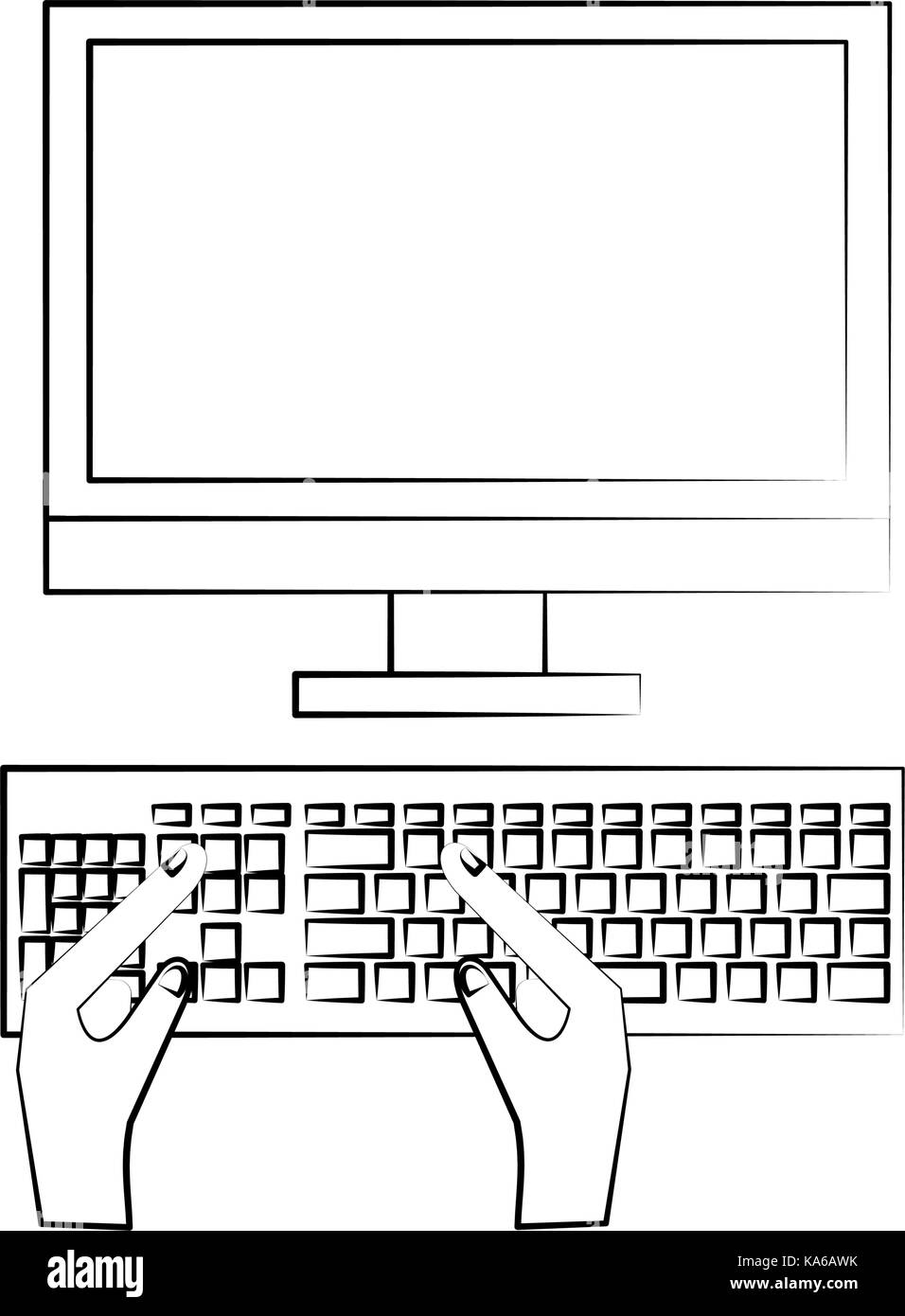 Workplace computer sketch interior Black and White Stock Photos ...