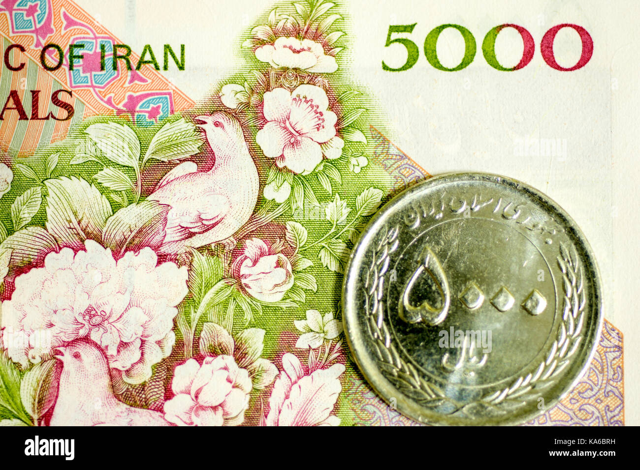 Close-up Iranian banknote and currency, Rials, Islamic Republic of Iran ...