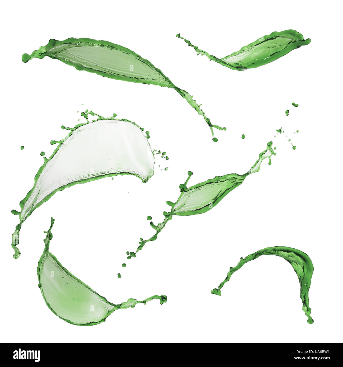 Beautiful collection of flying green splashes and drops isolated over ...