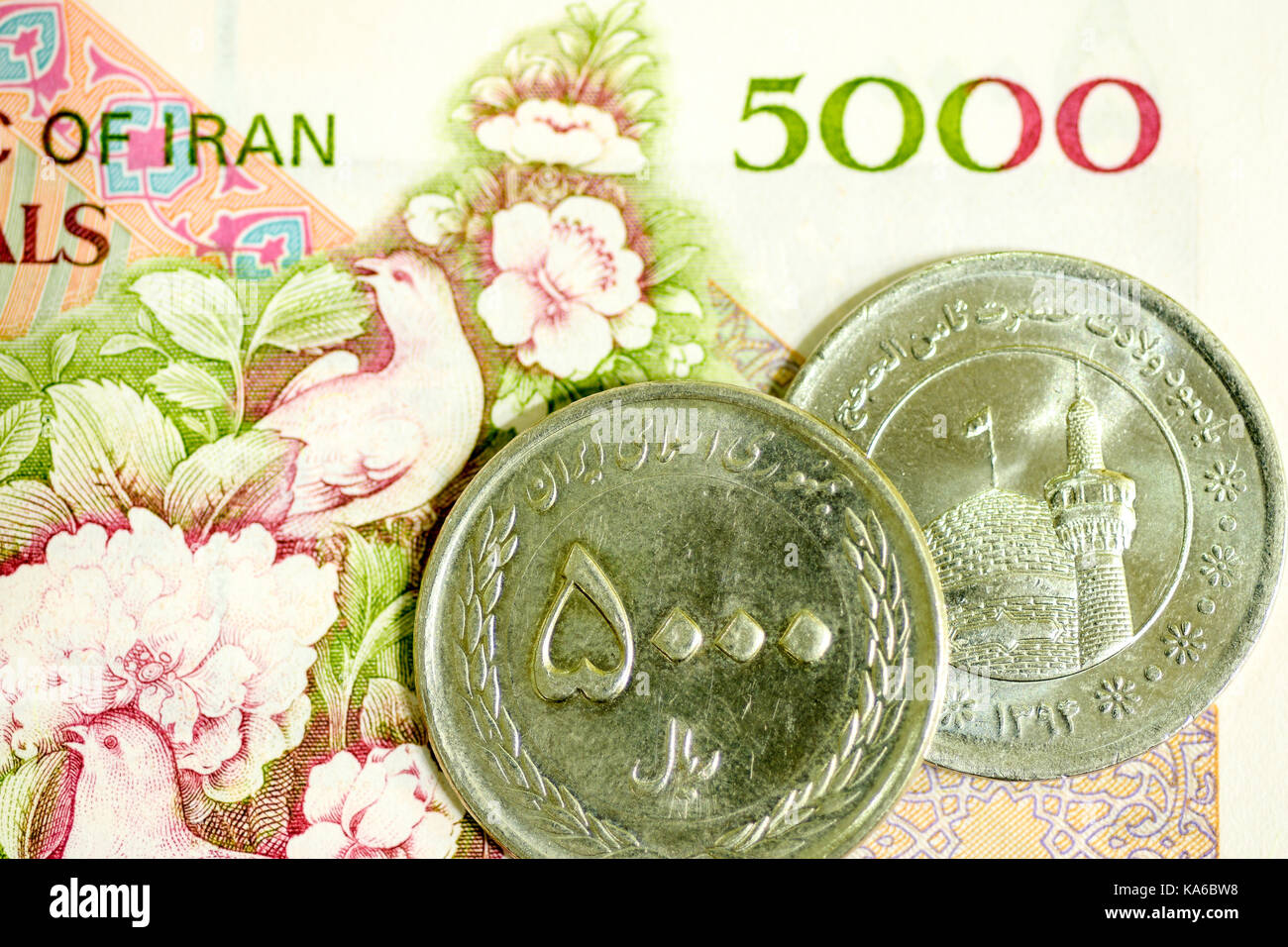 Close-up Iranian banknote and currency, Rials, Islamic Republic of Iran ...